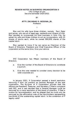 Partnership - Commercial notes - II. PARTNERSHIP Q - What is a contract ...