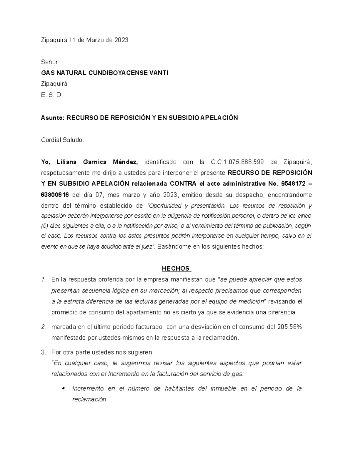Modelo de Recurso de Reposicion - Zipaquirá 11 de Marzo de 2023 Señor ...