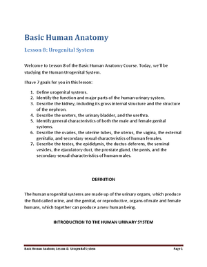 Anatomy 1 Lecture Notes - INTRODUCTION TO BASIC HUMAN ANATOMY LESSON 1 ...