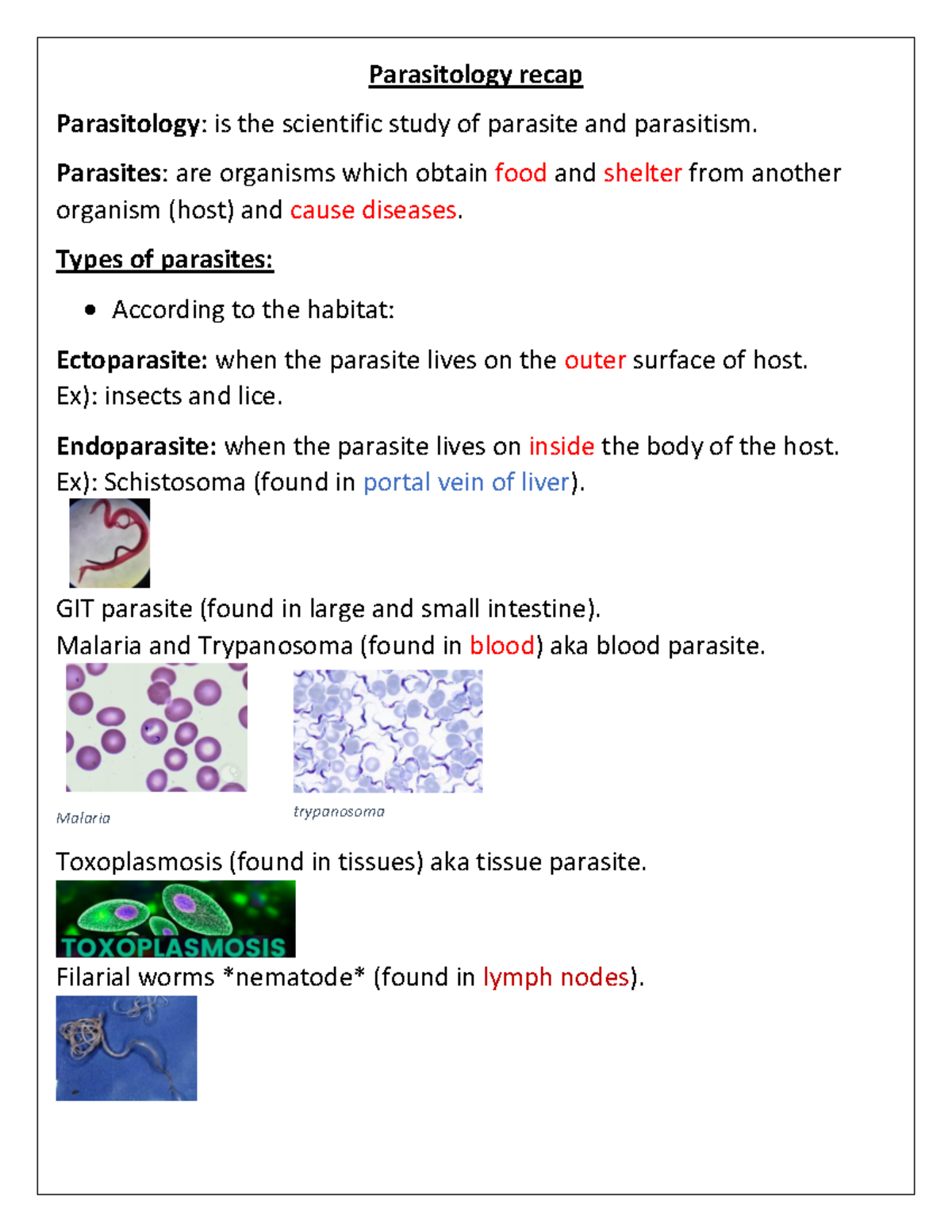Parasitology recap by Michael Victor - Parasitology recap Parasitology ...