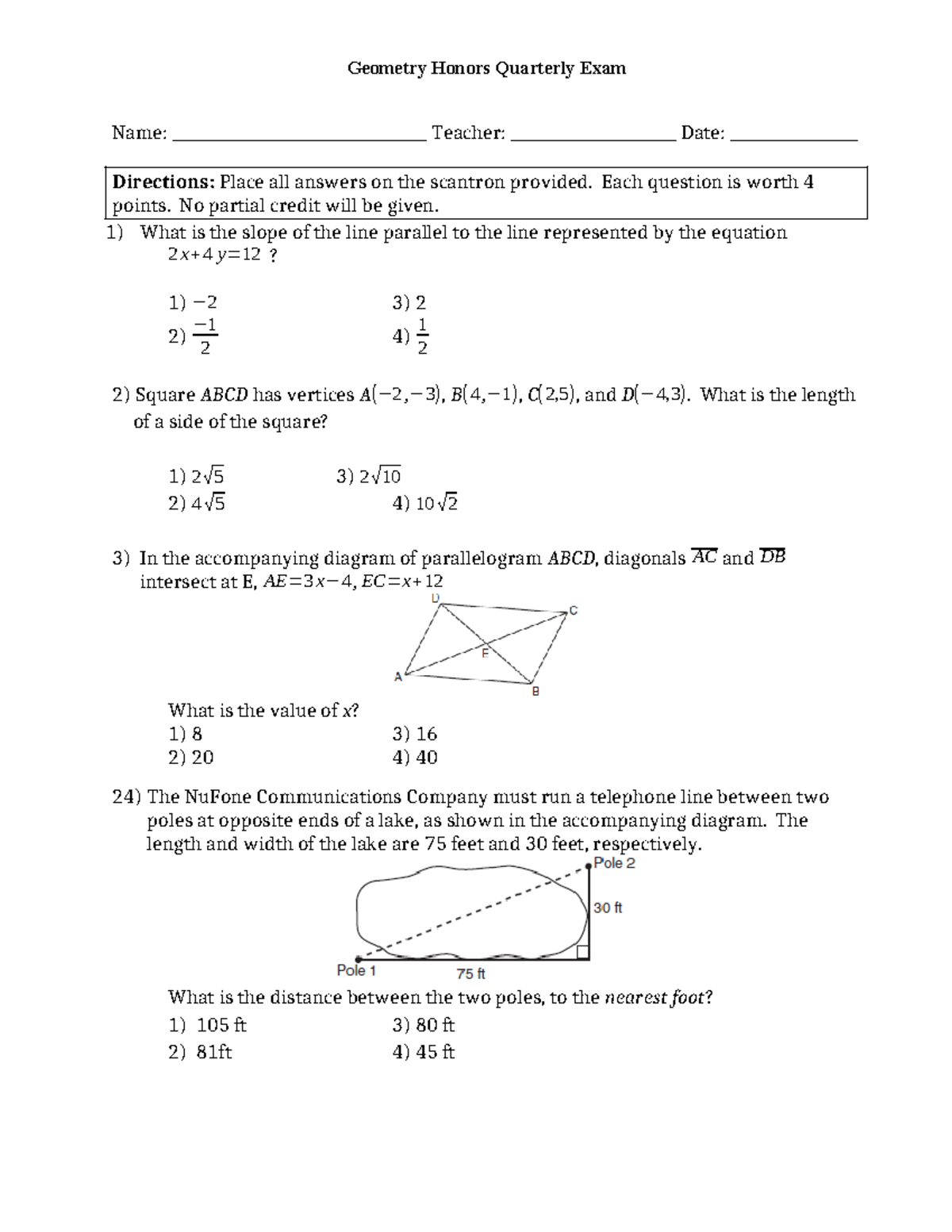 TPTpreview Geometry Quarterly Examand TOT - Geometry Honors Quarterly ...