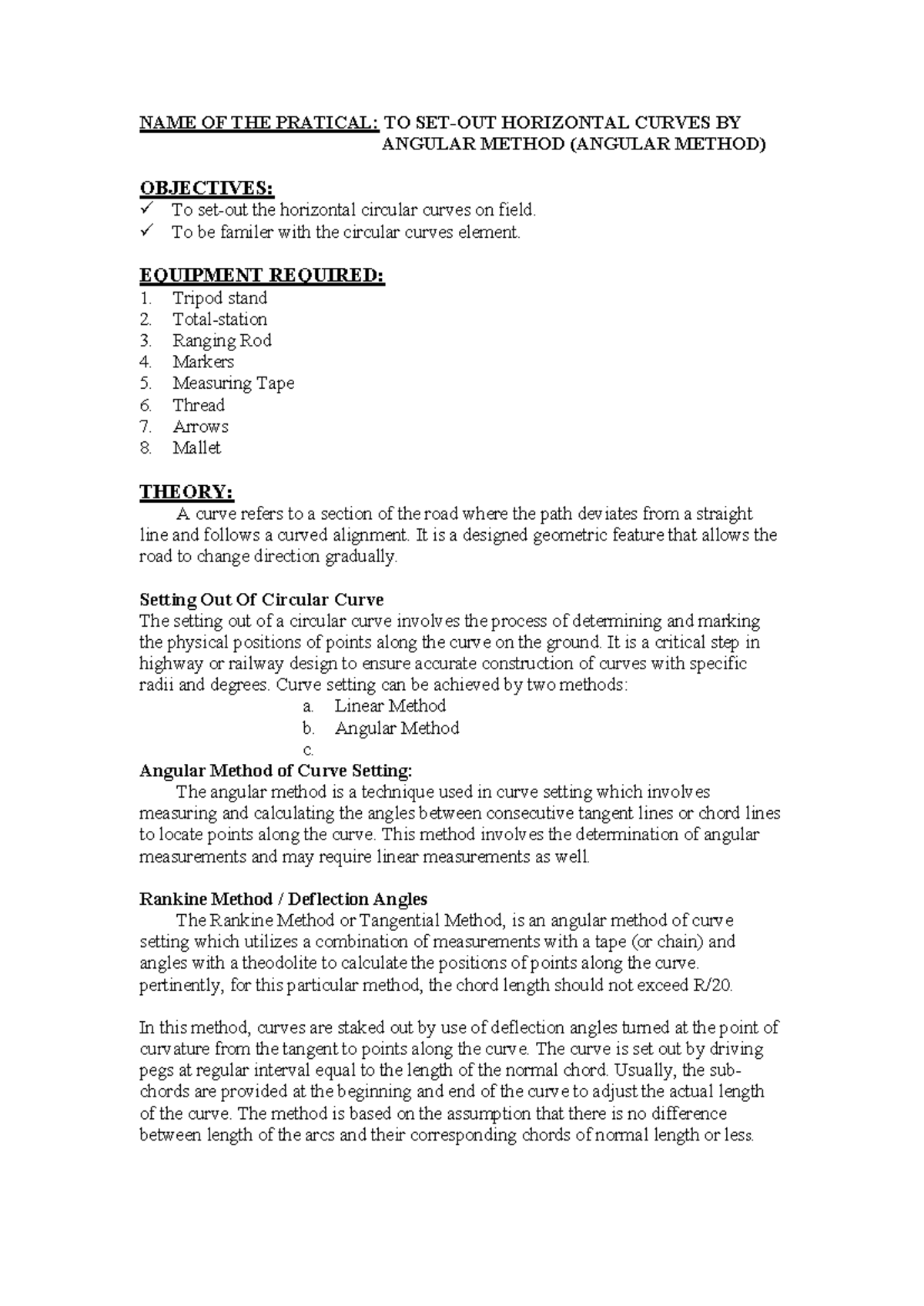 Lab Report on Rankine Method/ Deflection Method - NAME OF THE PRATICAL ...