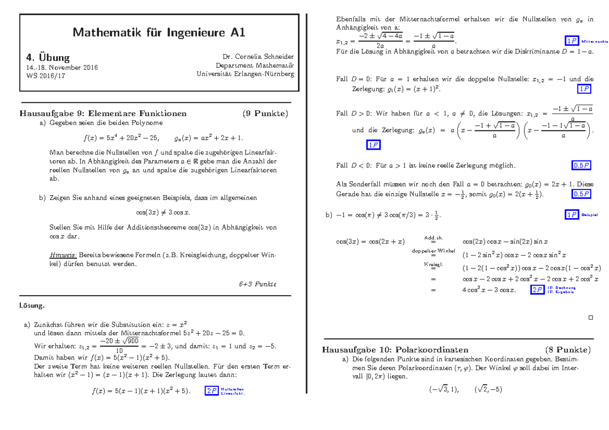 A1 blatt 04 Loes - Mathematik A1 - Mathematik f ̈ur Ingenieure A 4. ̈ ...