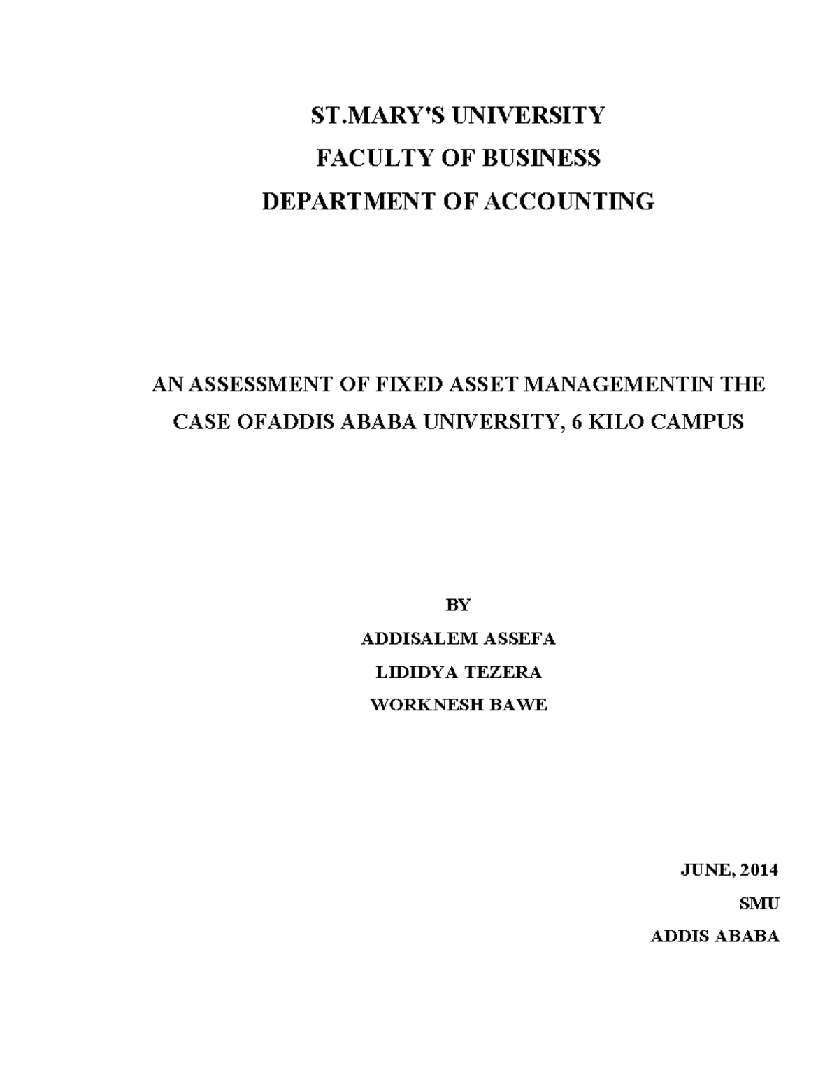 Addisalem Assefa - Assessment of fixed asset management - ST'S ...