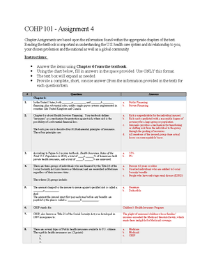 COHP 101 - Assignment 5 - lab - COHP 101 - Assignment 5 Chapter Assignments are based upon the ...