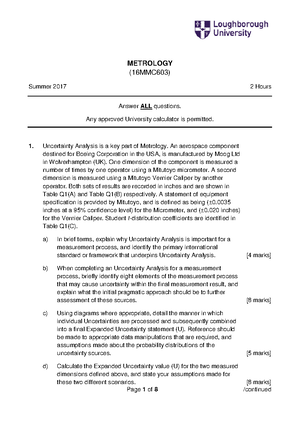 Metrology Exam questions - METROLOGY (14MMC603) Summer 2015 2 Hours ...