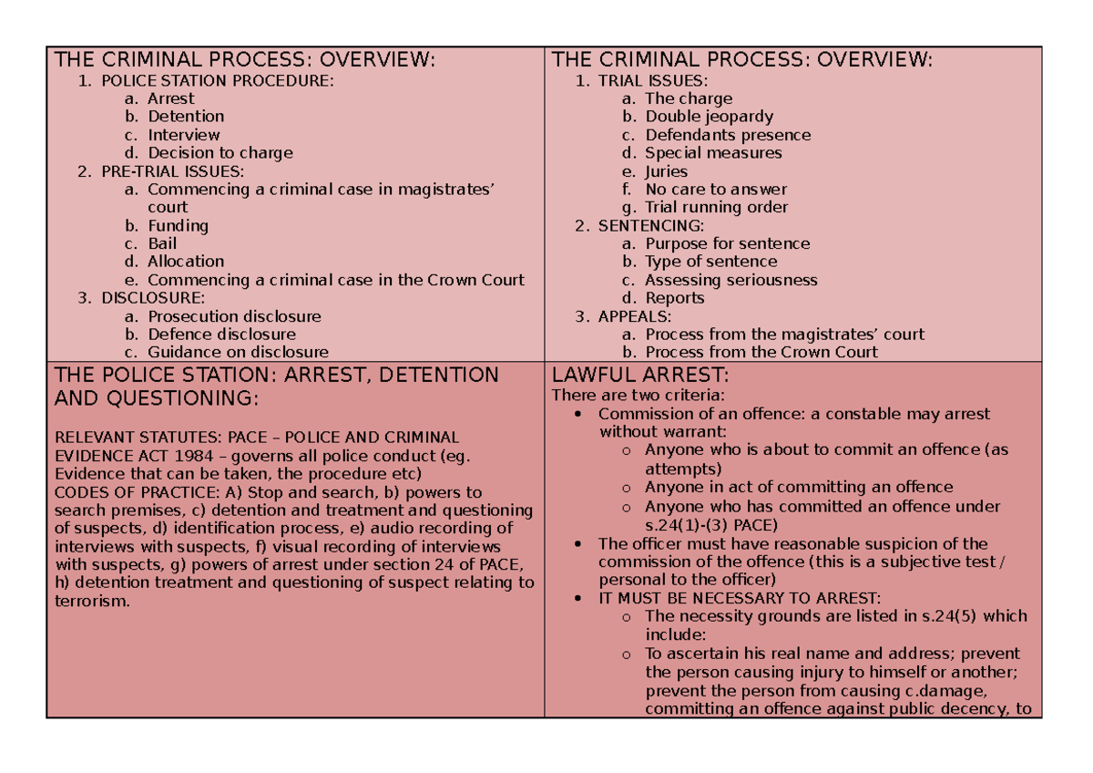 Criminal Process Revision - THE CRIMINAL PROCESS: OVERVIEW: 1. POLICE ...