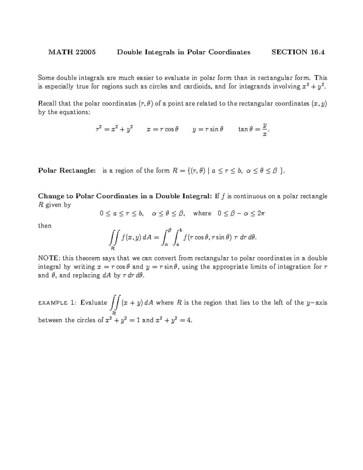 Double Integrals in Polar Coordinates - Some double integrals are much ...
