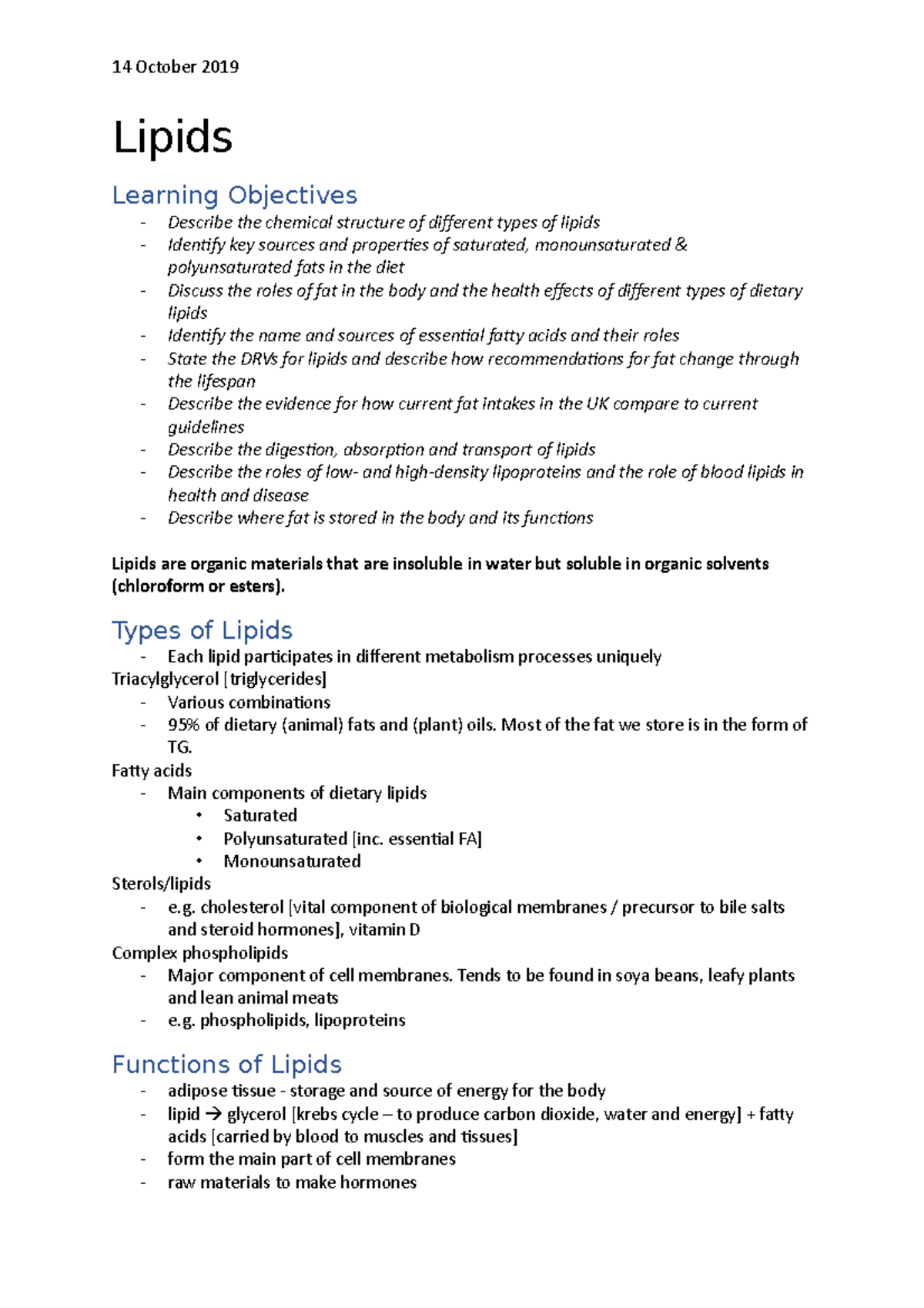 Lipids - Lipids Learning Objectives Describe the chemical structure of ...