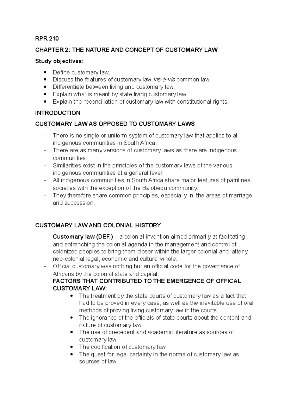 RPR 210 chapter 2 notes edited - RPR 210 CHAPTER 2: THE NATURE AND ...