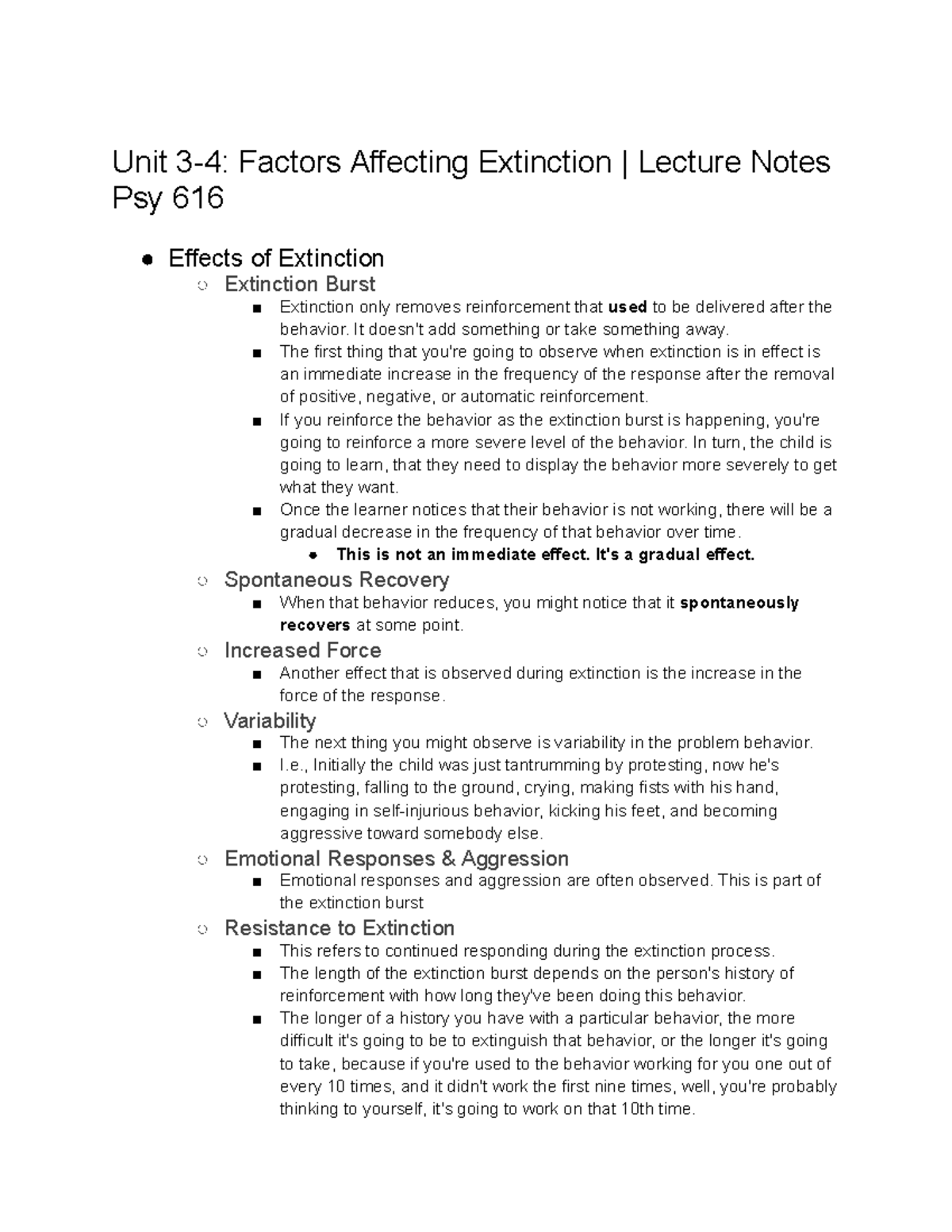 Unit 3-4 Factors Affecting Extinction Lecture Notes Psy 616 - It doesn ...