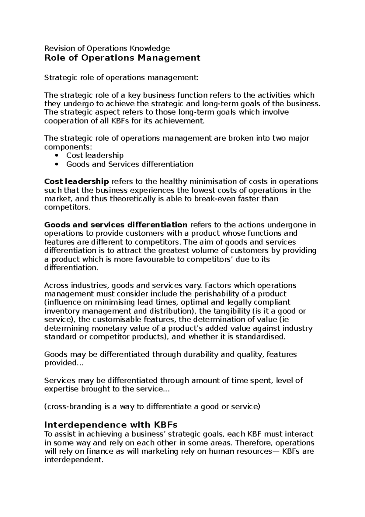 [notes] Role and Influences of Operations - Revision of Operations ...