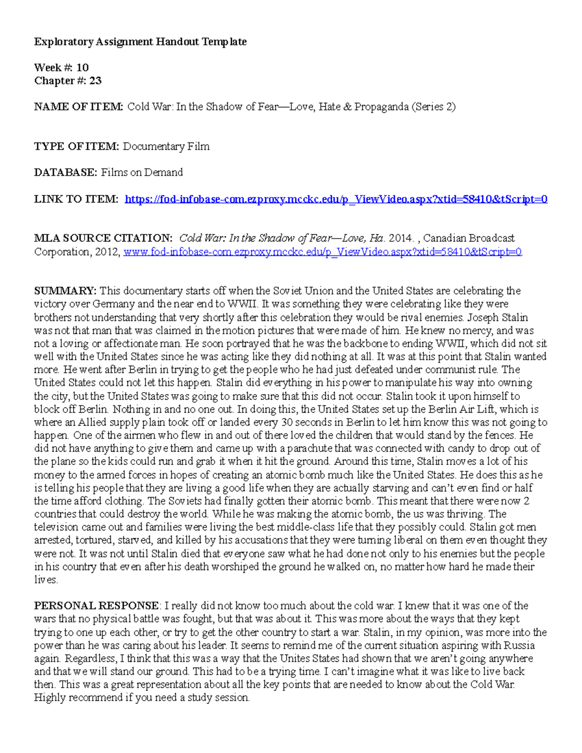 Exploratory Assignement Week #10 - Exploratory Assignment Handout ...