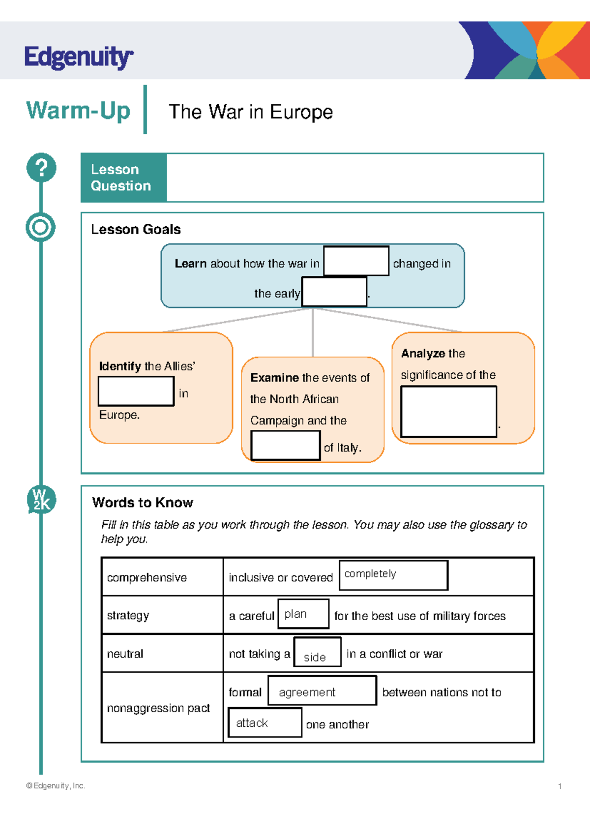 3316 08 02 The Warin Europe GN SE - Lesson Goals ? Warm-Up The War in ...