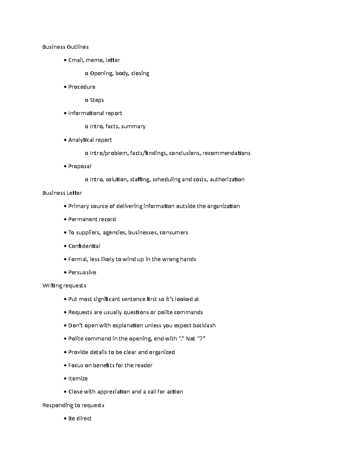 Business Outlines - ” Not “?” - Provide details to be clear and organized - Focus on benefits ...