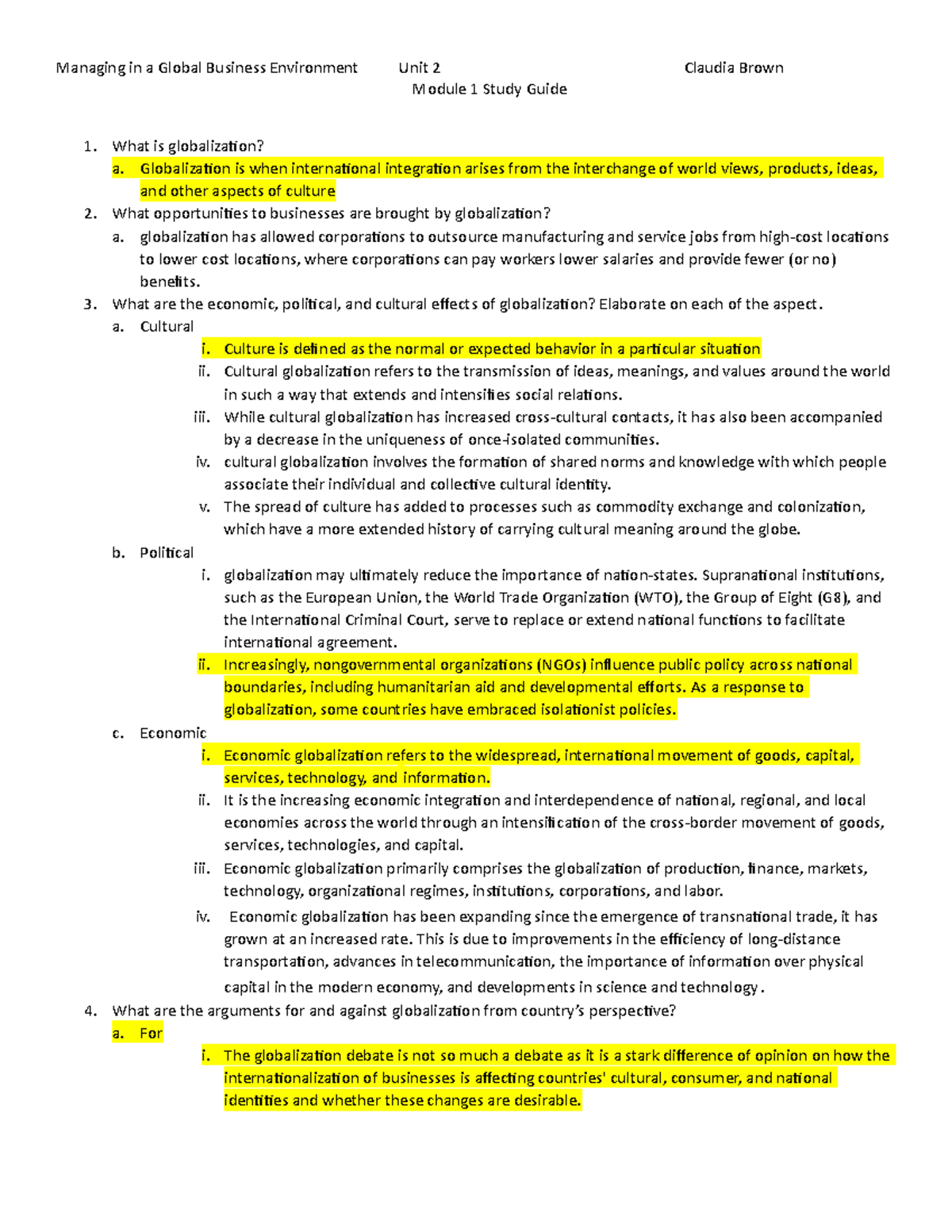 Managing in a Global Business Unit 2 study notes - Module 1 Study Guide ...