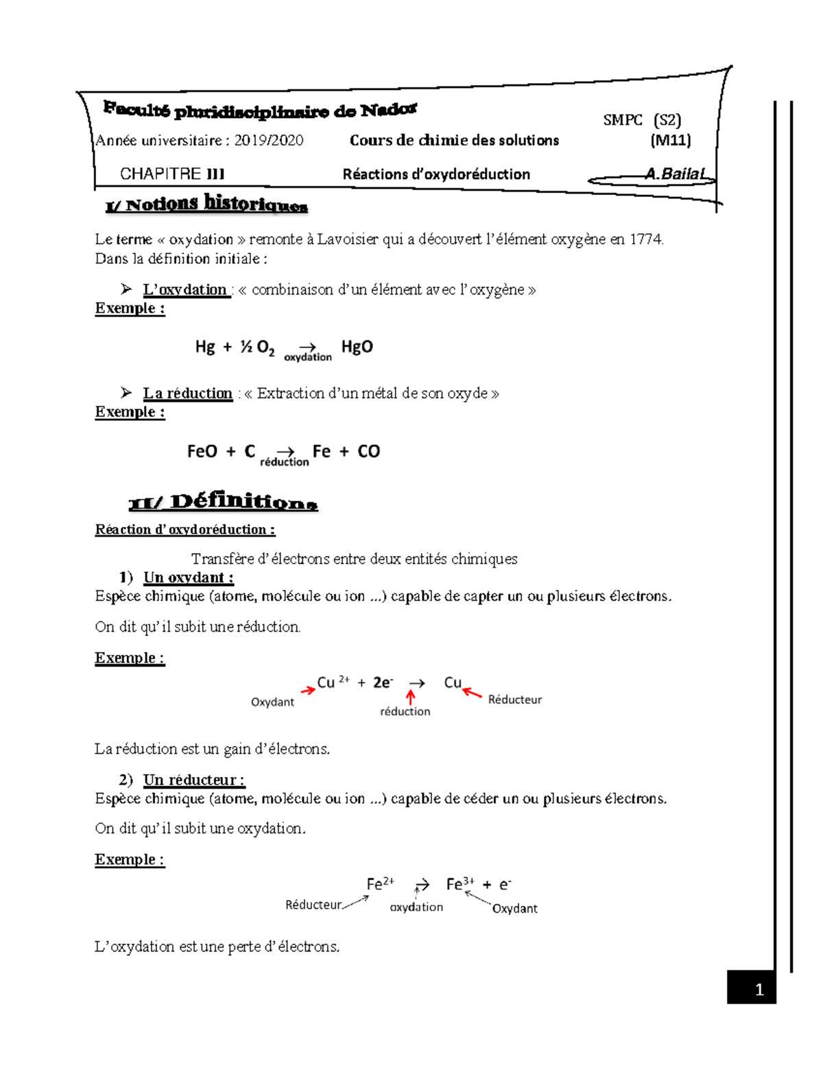 SMPC S2 Chimie des solutions chapitre 3 - SMPC (S2) Année universitaire : 201 9 /20 20 Cours de ...