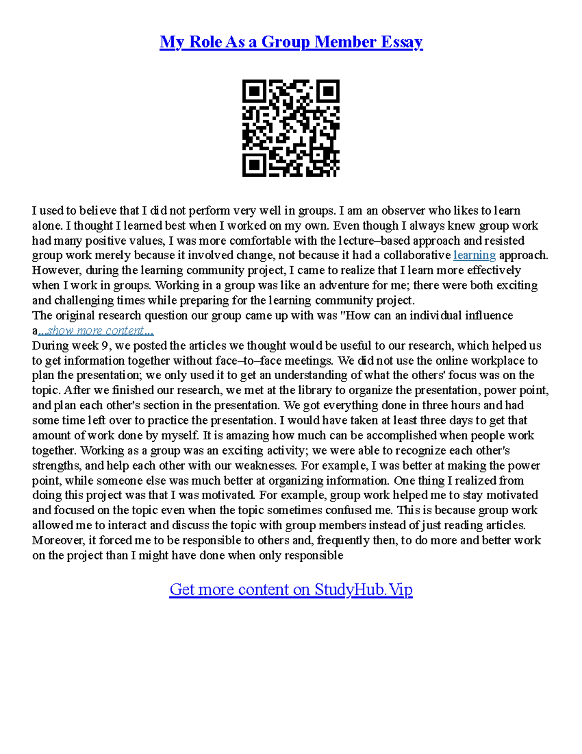 Writing A Discussion Essay - My Role As a Group Member Essay I used to ...