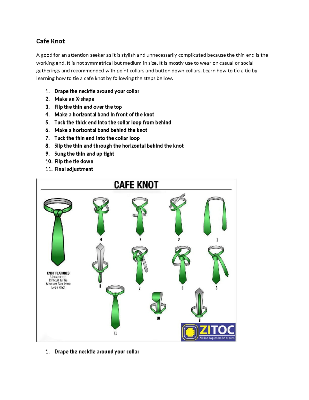 Cafe Knot - To learn, how to tie a tie. - Cafe Knot A good for an ...
