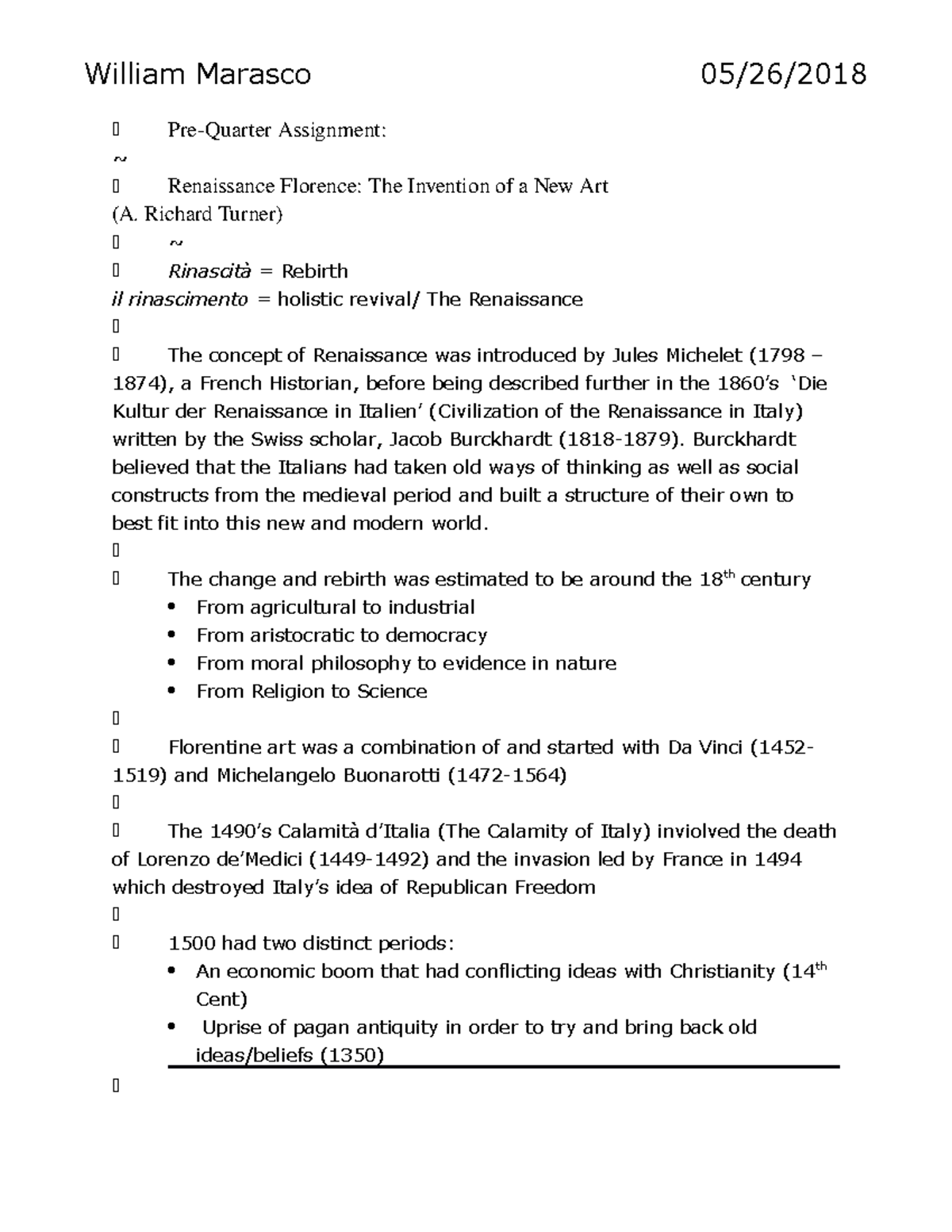 Italian Renaissance Digital Notebooks - William Marasco 05/26/2018 Pre ...