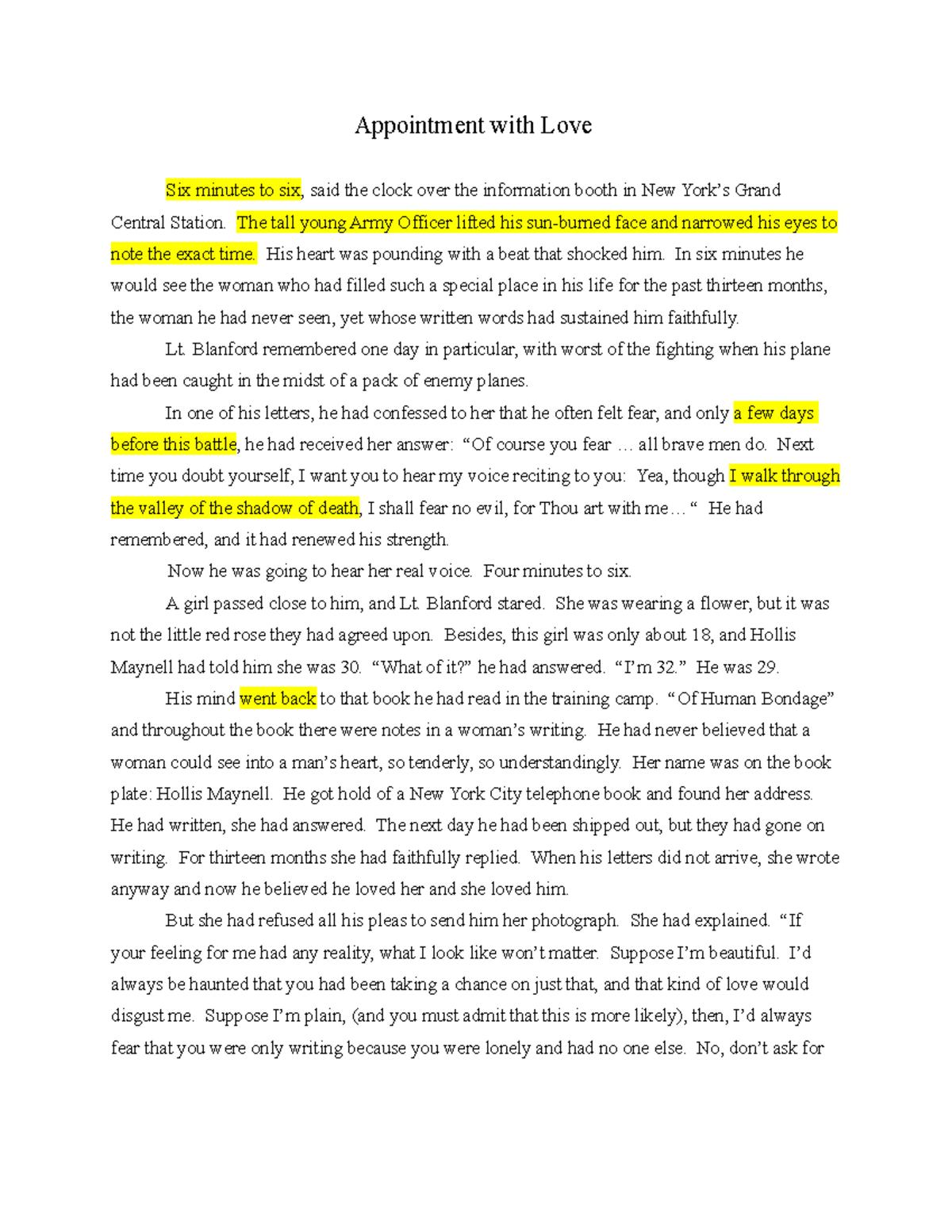 Appointment With Love (Text analysis) - Appointment with Love Six ...