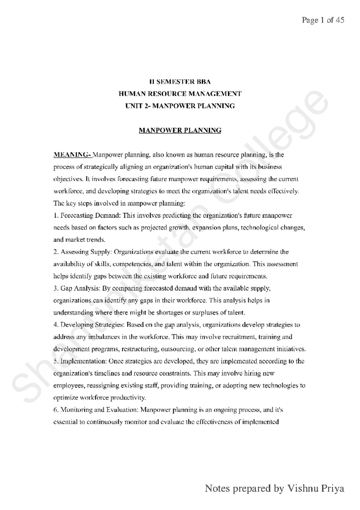 HRM UNIT 2 - Bachelor of Business Administration - Shantiniketan ...