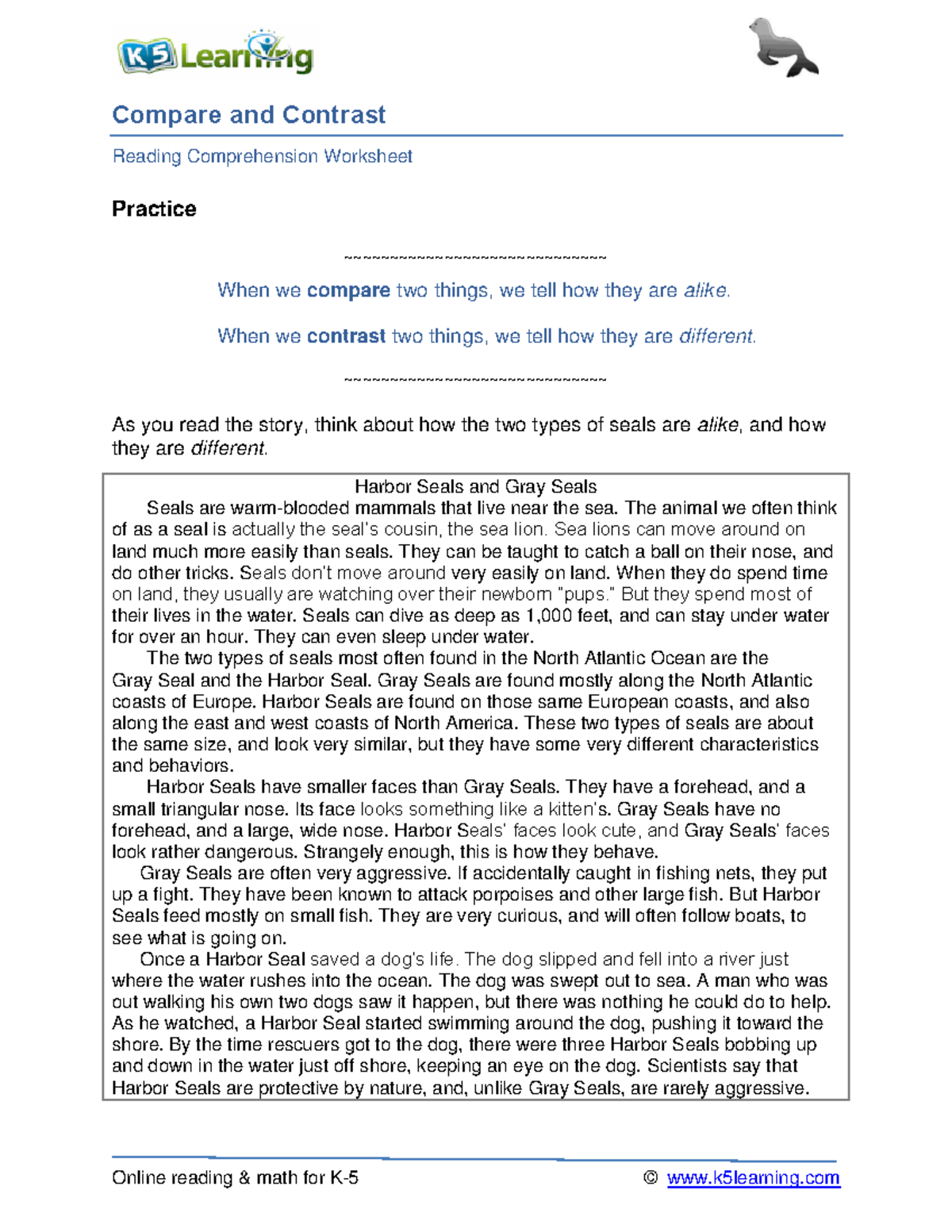 Grade 10 compare contrast c - Online reading & math for K-5 ...