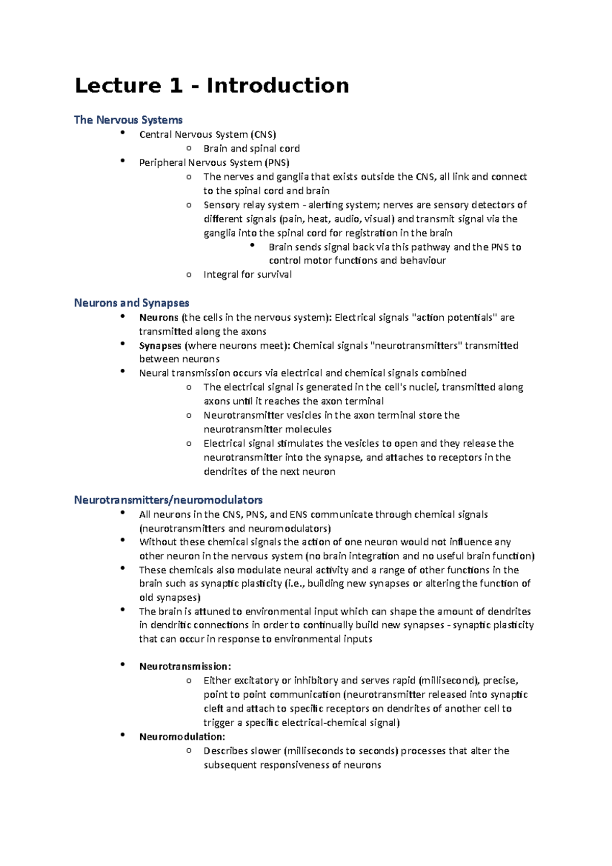 Integrated Brain notes - PSYC30020 - Unimelb - Studocu