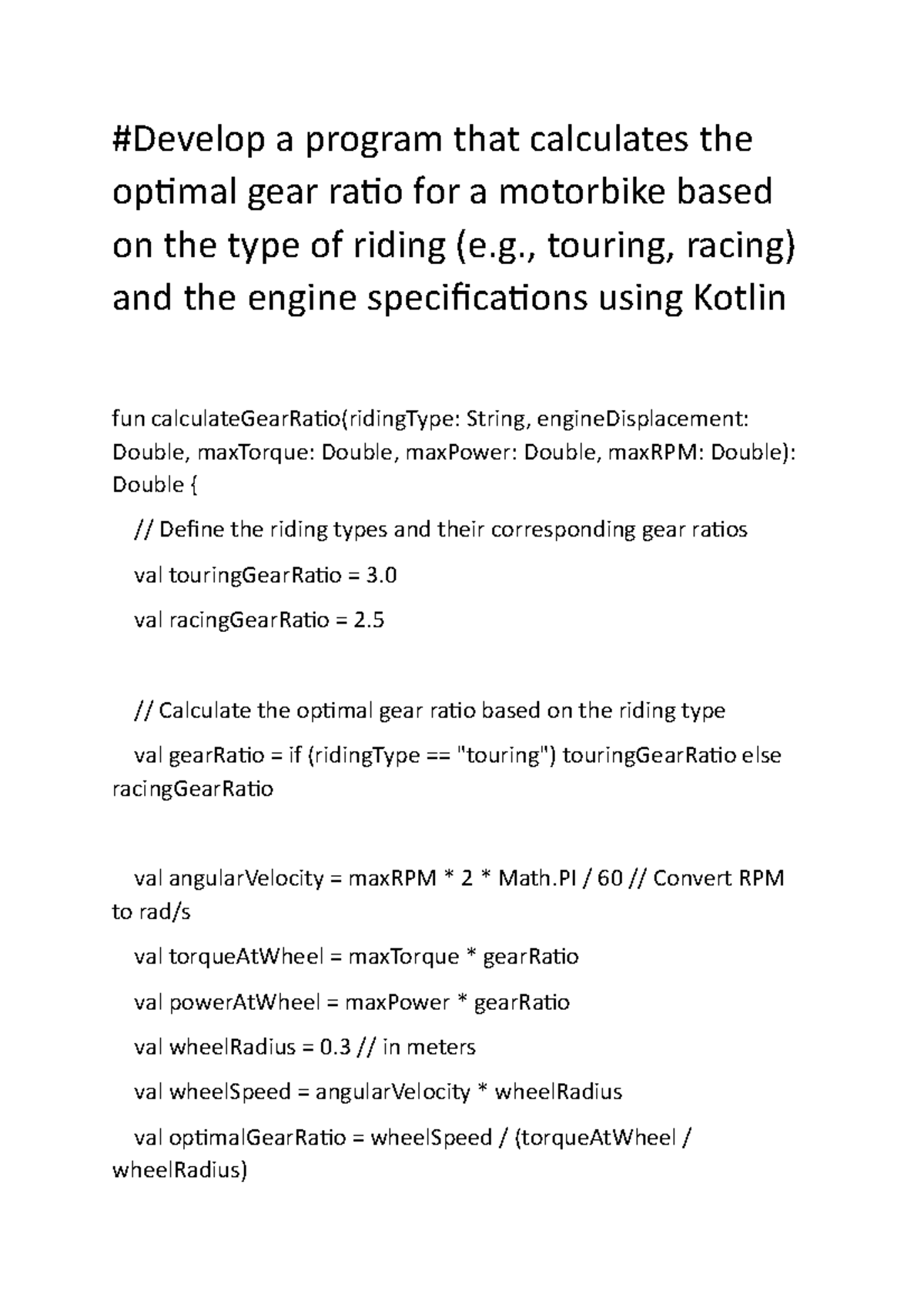 Develop A Program That Calculates The Optimal Gear Ratio Kotlin Develop A Program That
