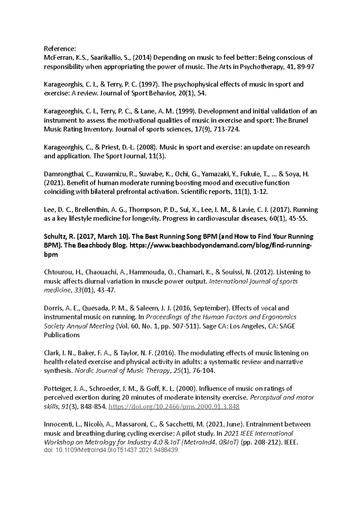 Music and Health References - Reference: McFerran, K., Saarikallio, S ...