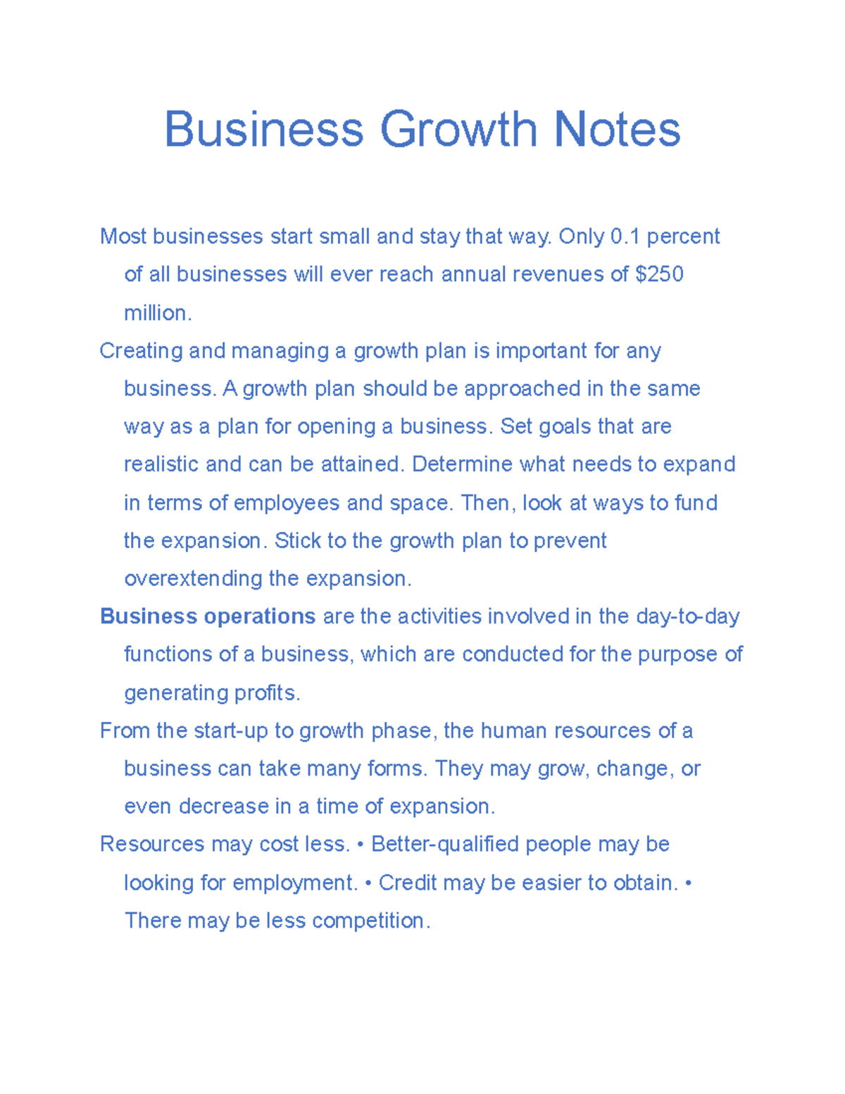 Business Growth Notes - Business Growth Notes Most businesses start ...