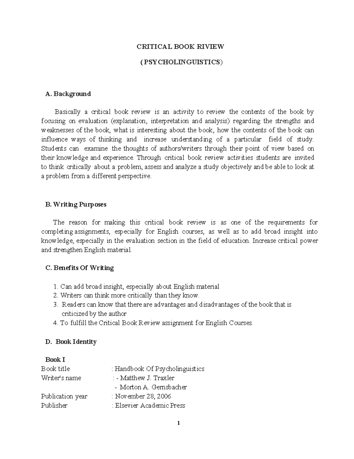 Critical BOOK Riview - CRITICAL BOOK RIVIEW ( PSYCHOLINGUISTICS) A ...