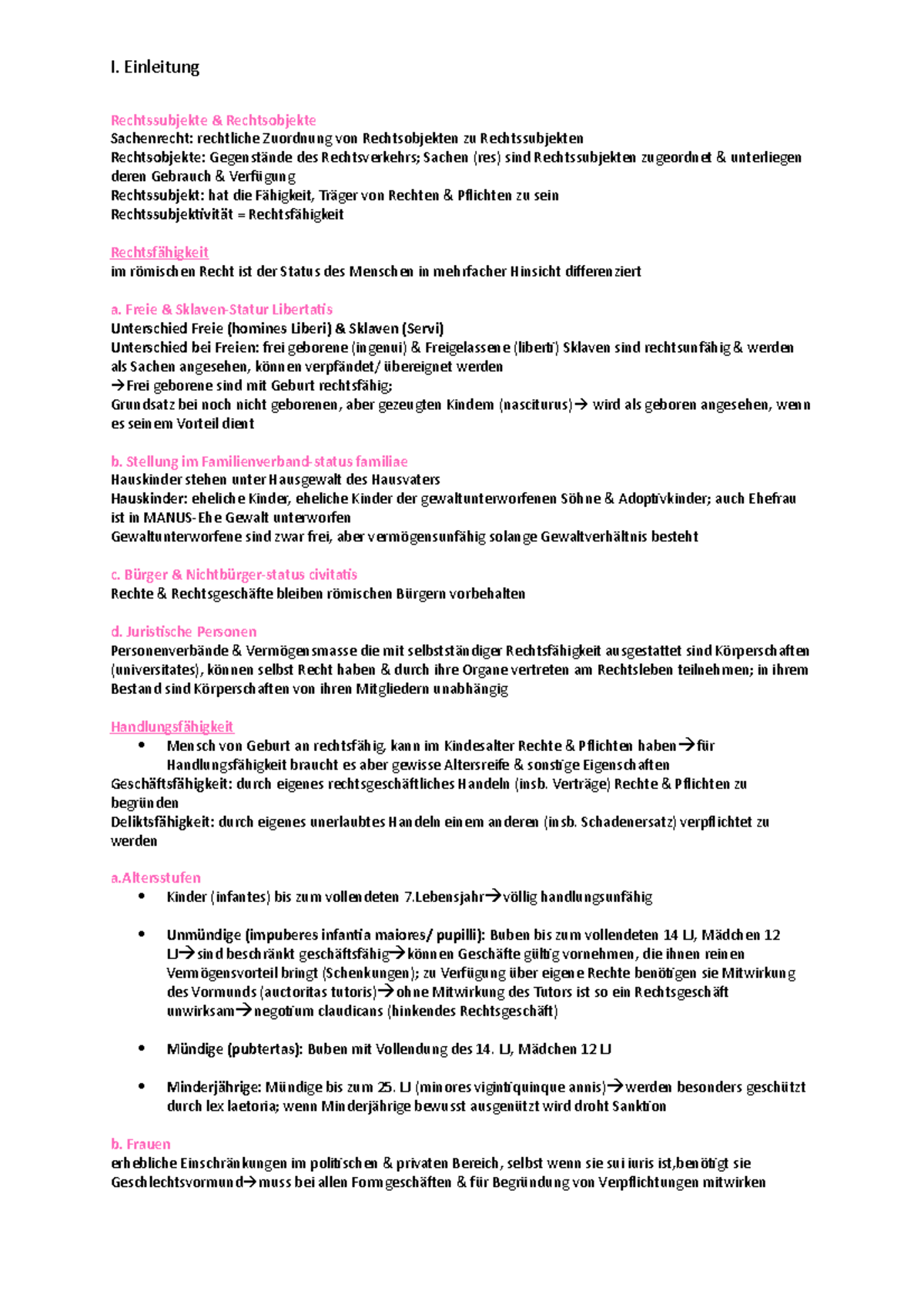 I. Einleitung Zsmfassung - I. Einleitung Rechtssubjekte & Rechtsobjekte ...