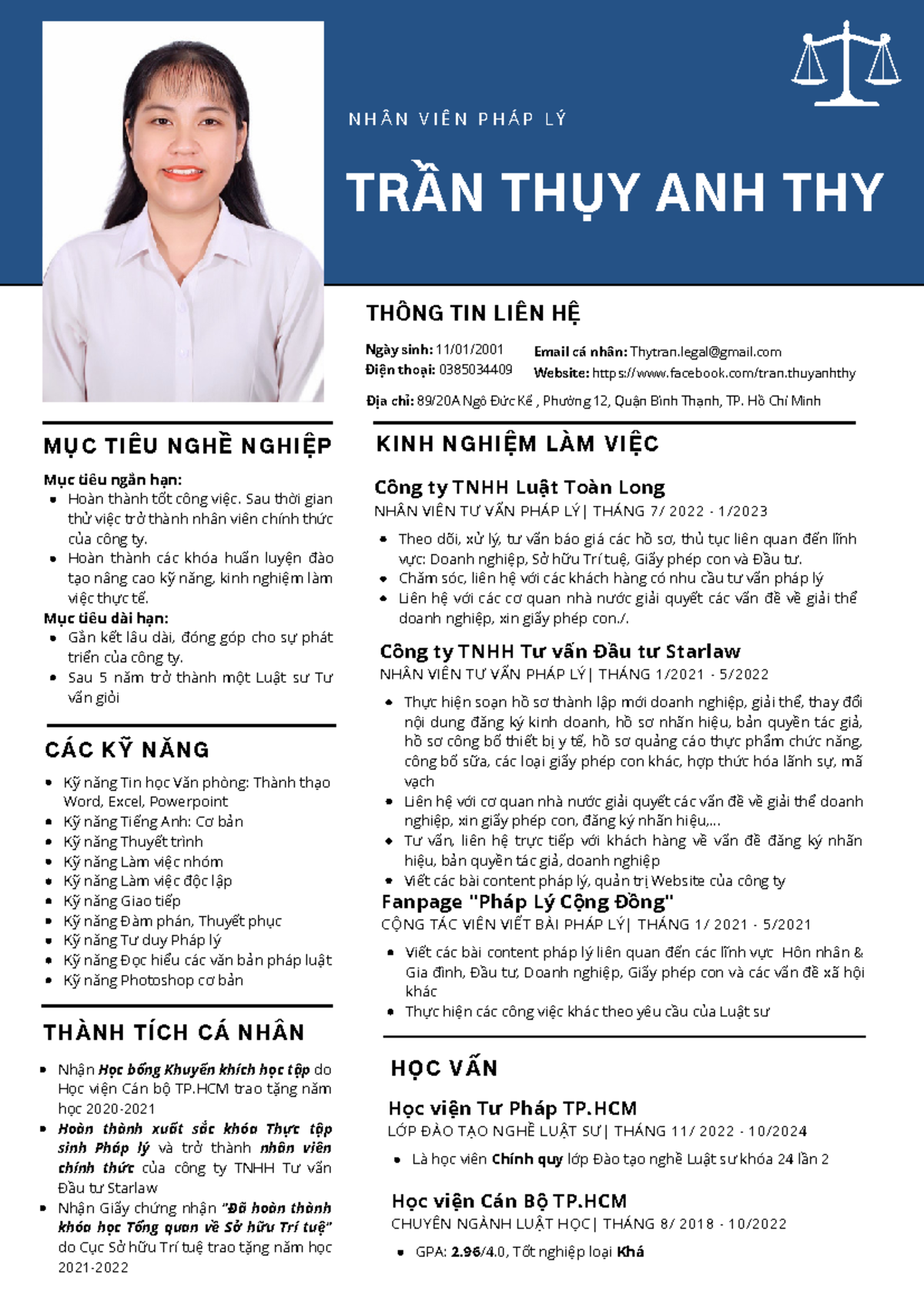 CV Ứng Tuyển Trần Thụy Anh Thy-2 - TRẦN THỤY ANH THY N H Â N V I Ê N P H Á P L Ý T H Ô NG TIN ...