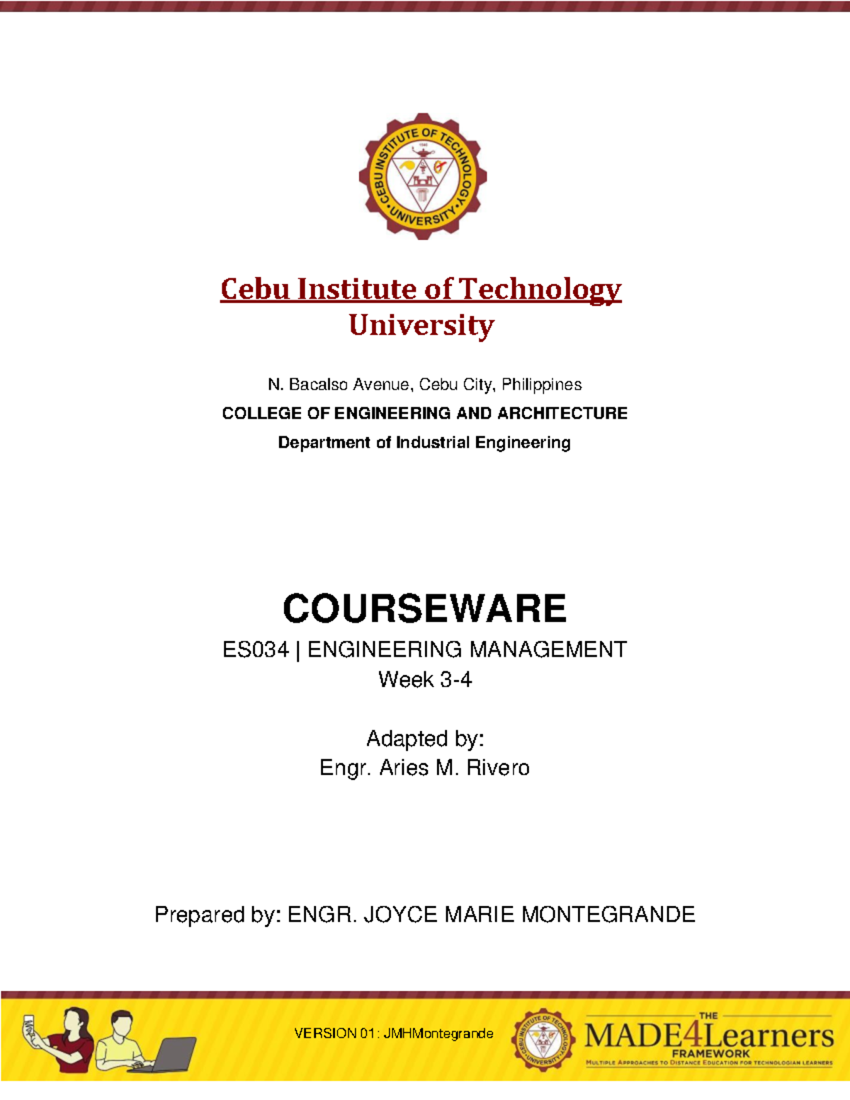 02 Courseware W3-4 - Mananagement - N. Bacalso Avenue, Cebu City, Philippines COLLEGE OF ...