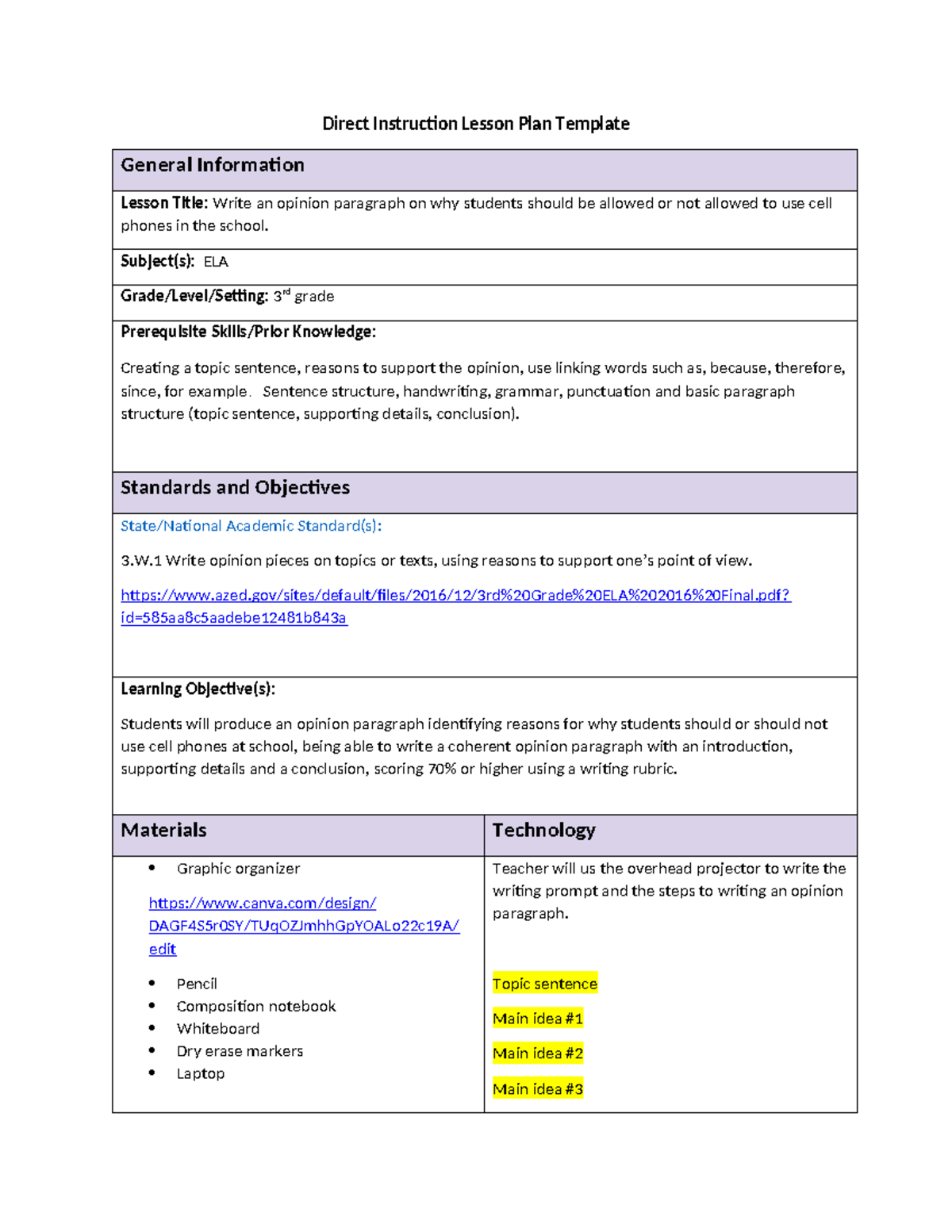 C365 Lesson Plan - Direct Instruction Lesson Plan Template General Information Lesson Title ...