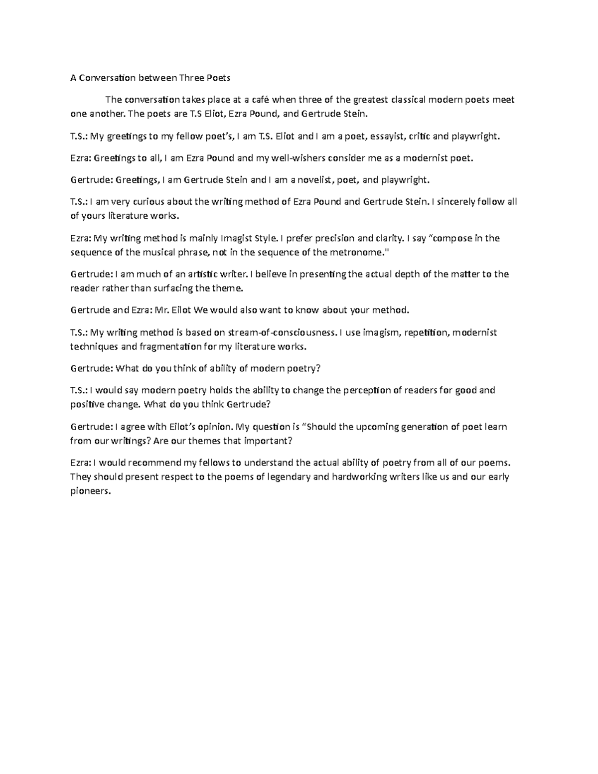 Creative Dialogue - notes - A Conversation between Three Poets The ...