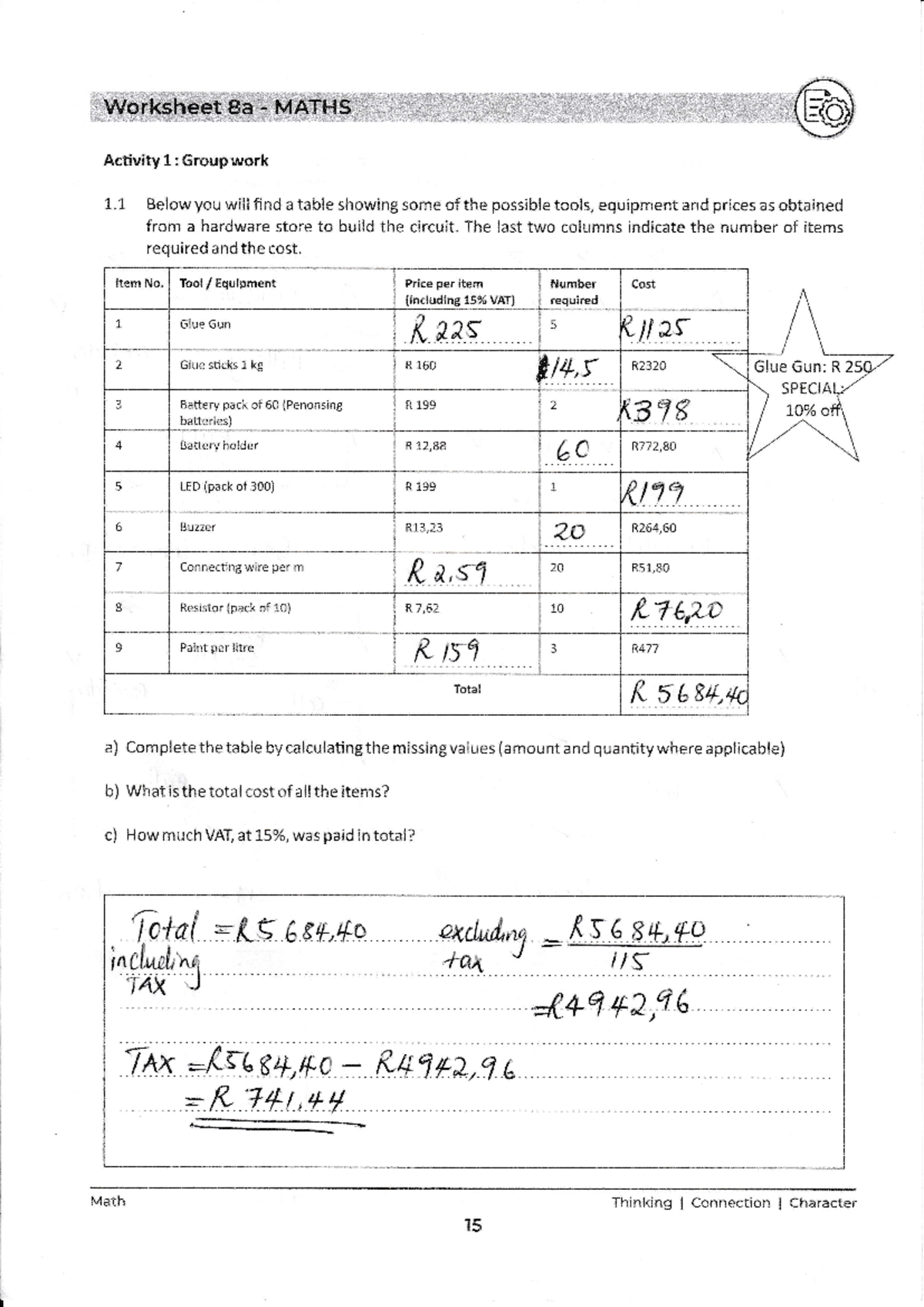 Maths assignment gr 054249 - Worksheet 8a MATHS EO Activity 1 : Group ...