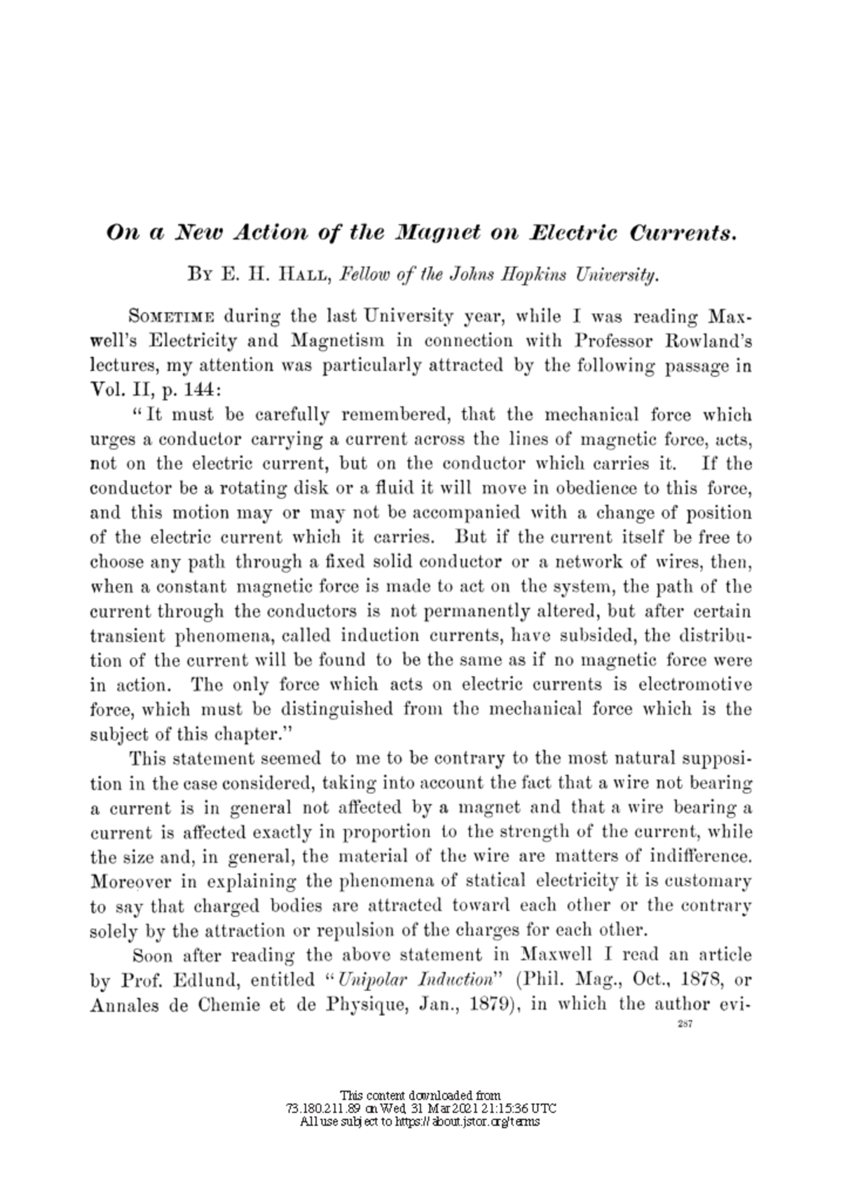 Edwin Hall Paper - These are lecture notes for condensed matter physics ...