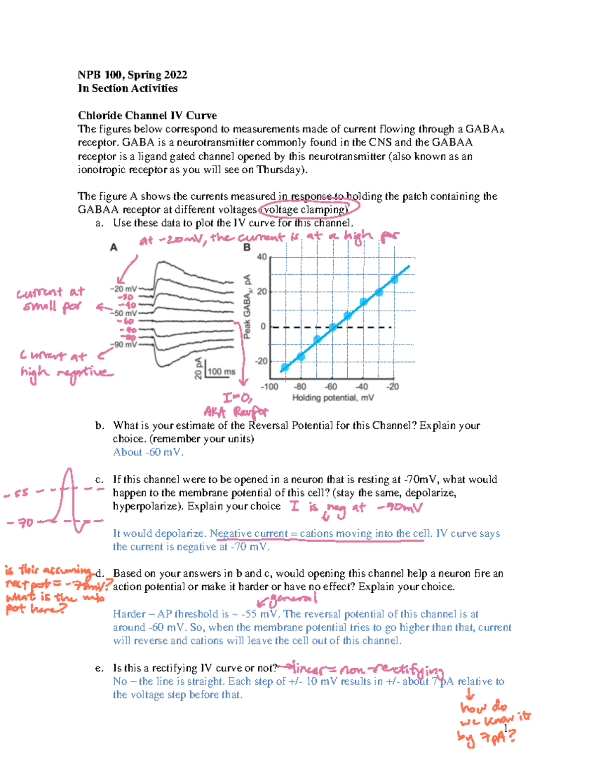 Worksheet 1 - Practice with channels and IV curves - NPB 100, Spring ...