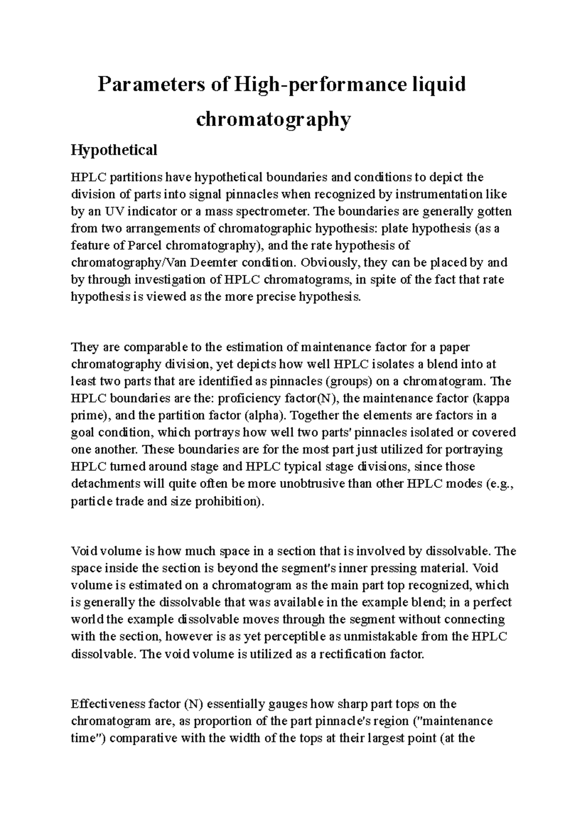 Parameters of High-performance liquid - Parameters of High-performance ...