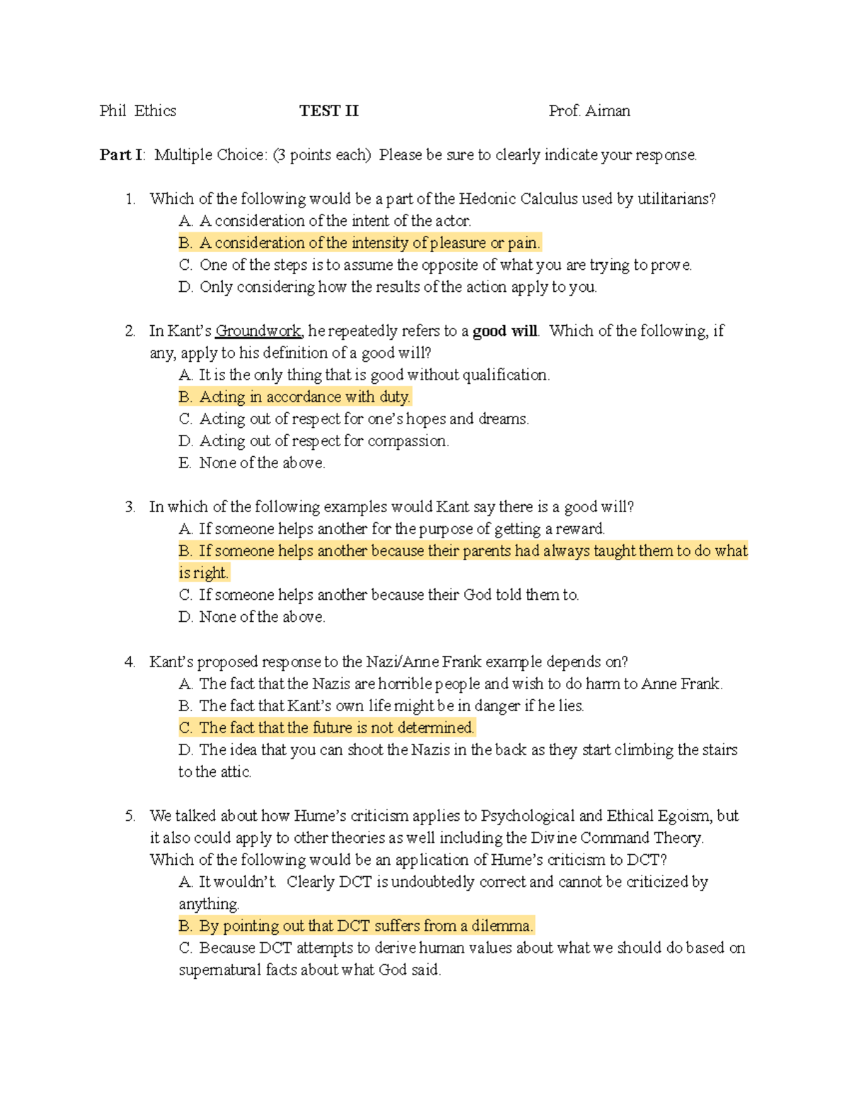 Intro to Ethics Test 2 - good practice for exam - Phil Ethics TEST II ...