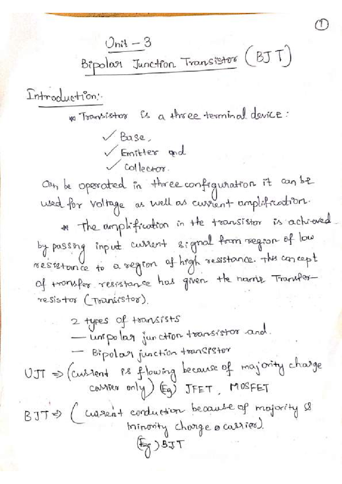 Ssd unit 3 - ... - I Unit 3 Bipolar Junction Transistor (BJT ...