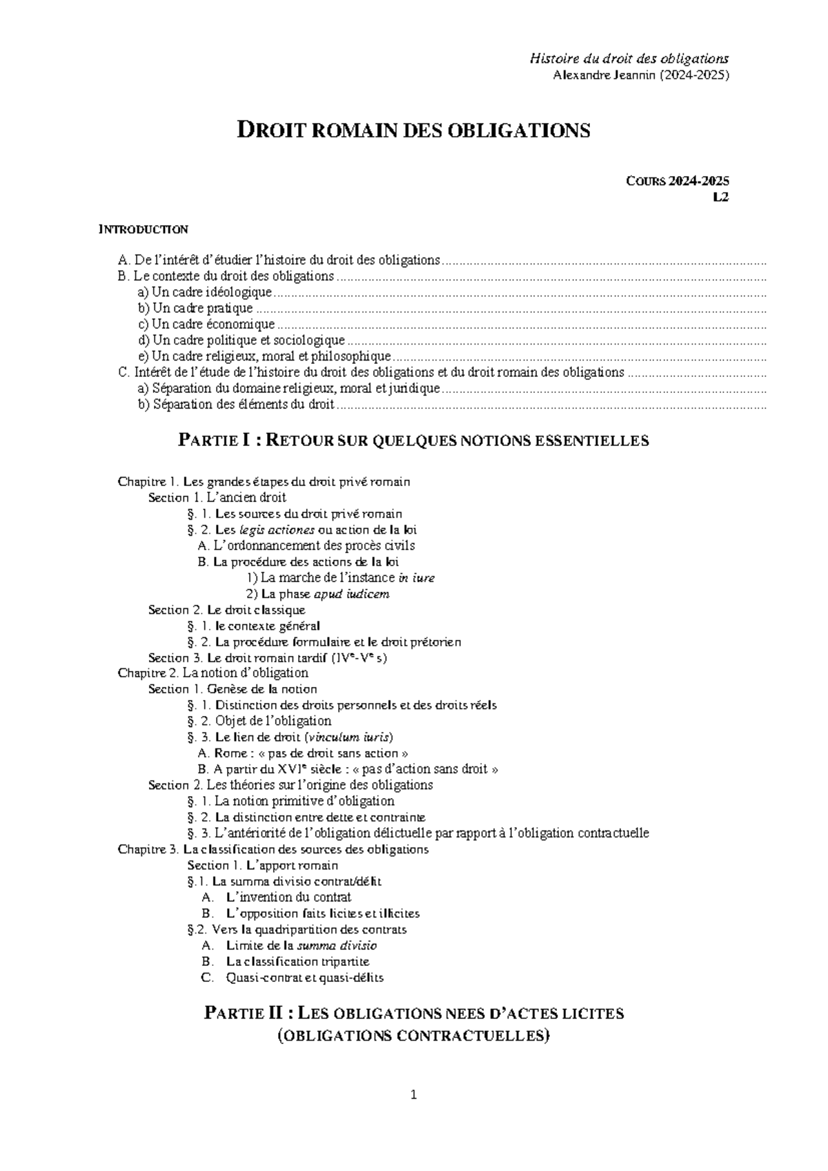 Plan 2024-2025 - M. BEZERT - Histoire du droit des obligations ...