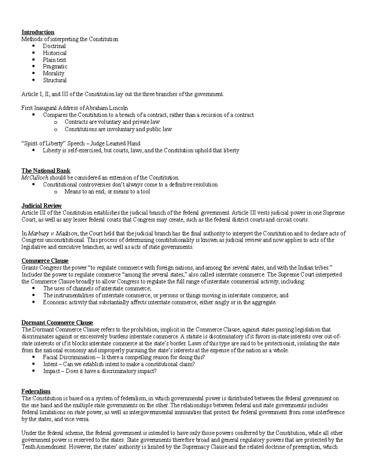 Class Notes - Introduction Methods of interpreting the Constitution ...