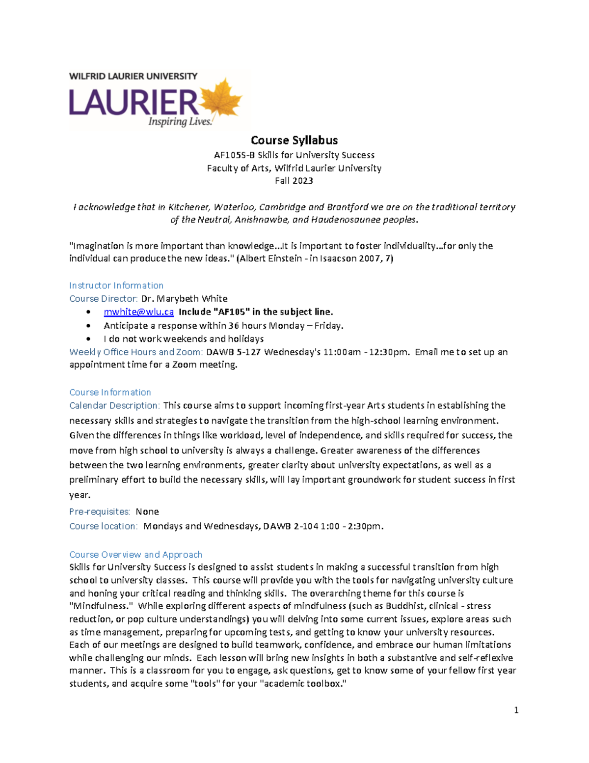 AF105S-B Syllabus F23 - Course Syllabus AF105S-B Skills for University ...