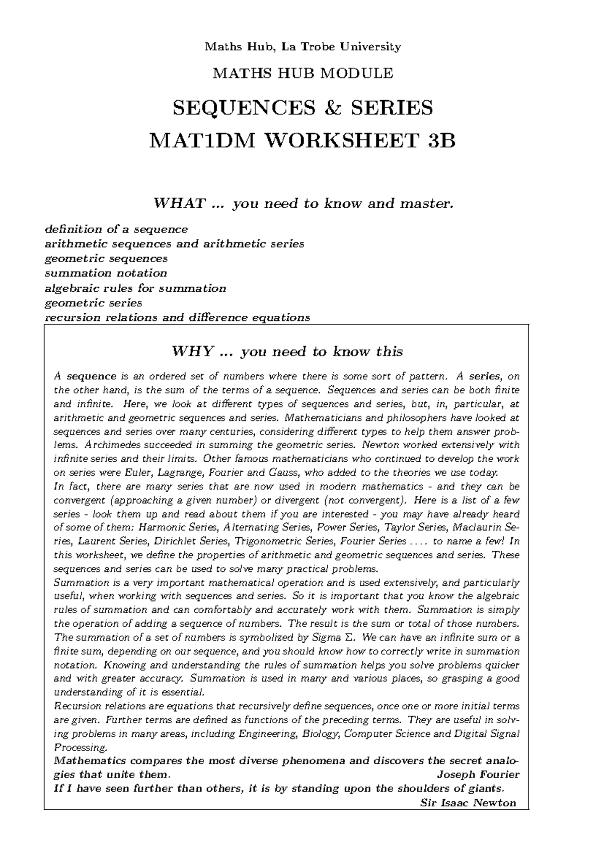 MHM DM 3B Sequences Series - Maths Hub, La Trobe University MATHS HUB ...