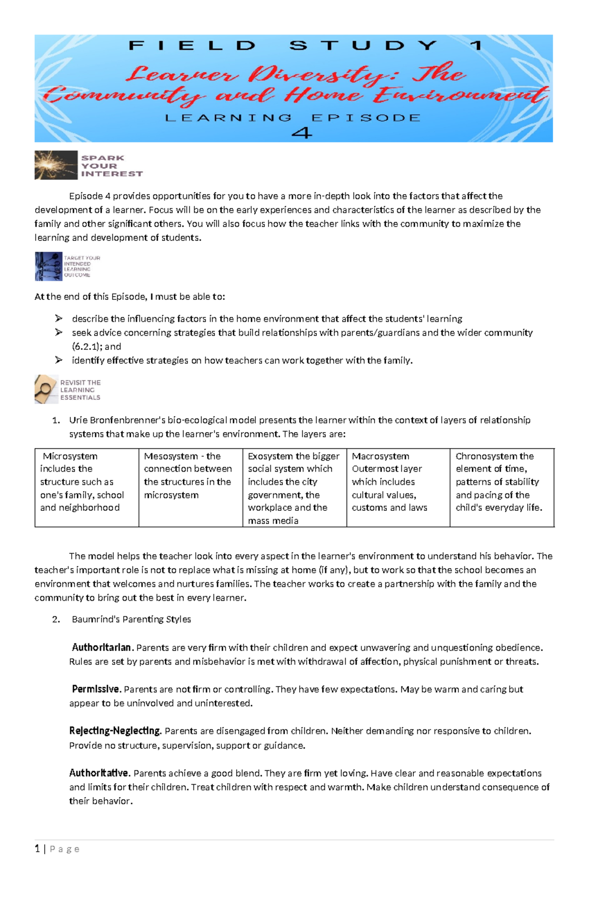 Field Study 1 Episode 4 - reference only - Episode 4 provides ...