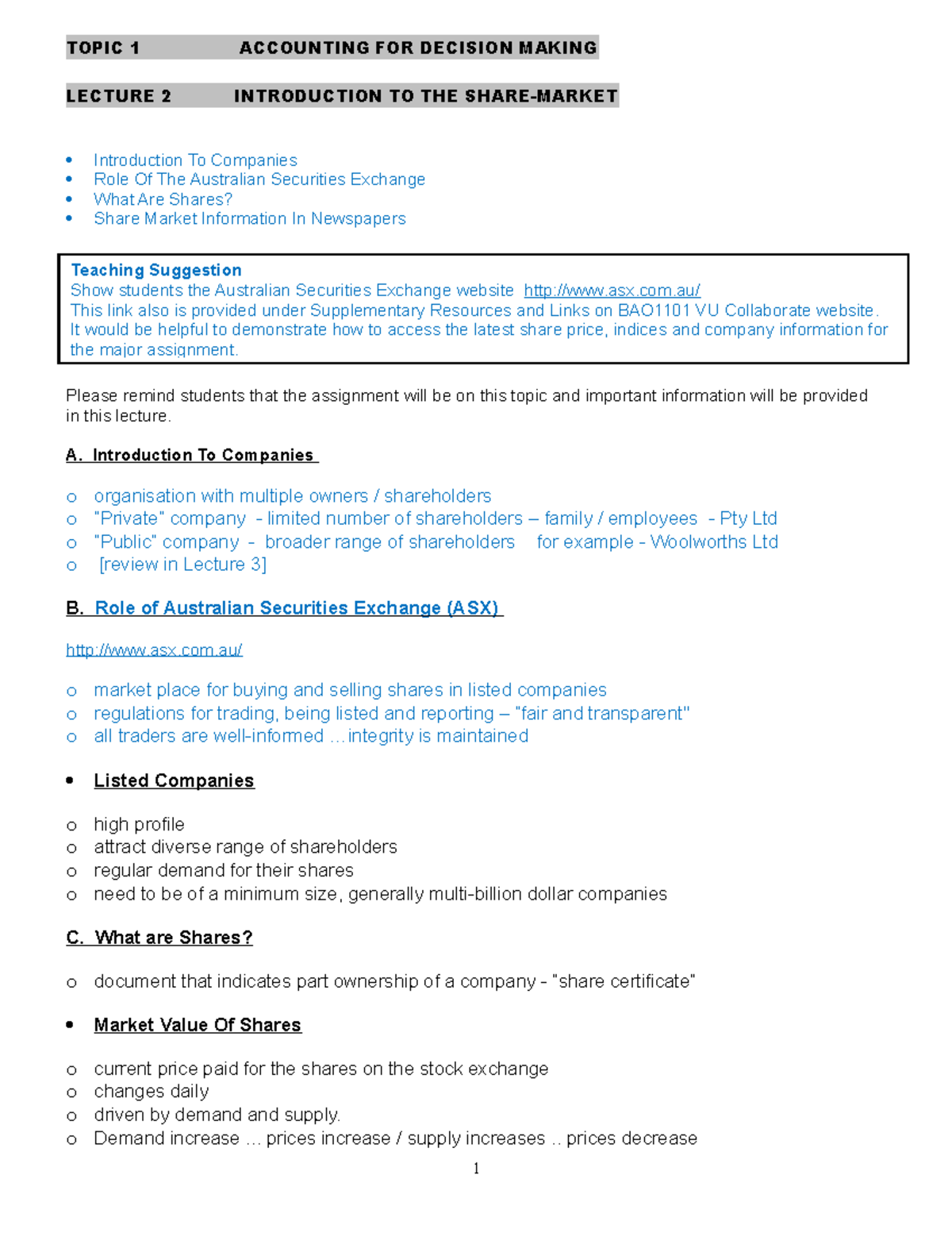 Topic 1 Lecture 2 Accounting For Decision Making Bao1101 Topic 1 Accounting For Decision