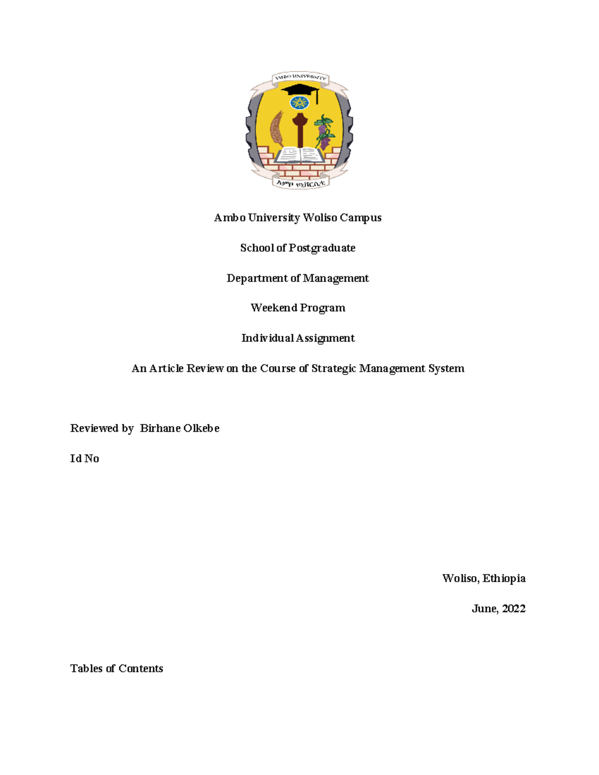 Reveiwed article on strategic management system - Ambo University ...